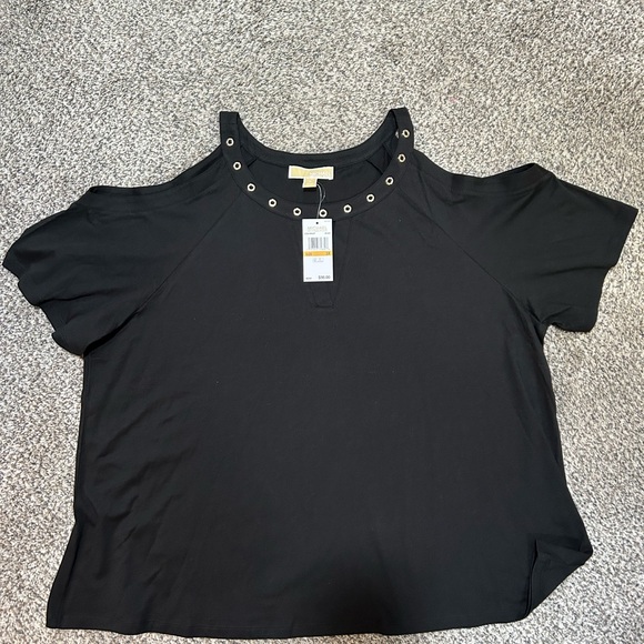 Michael Kors | Tops | Michael Kors Black Cold Shoulder Tee With Eyelet ...